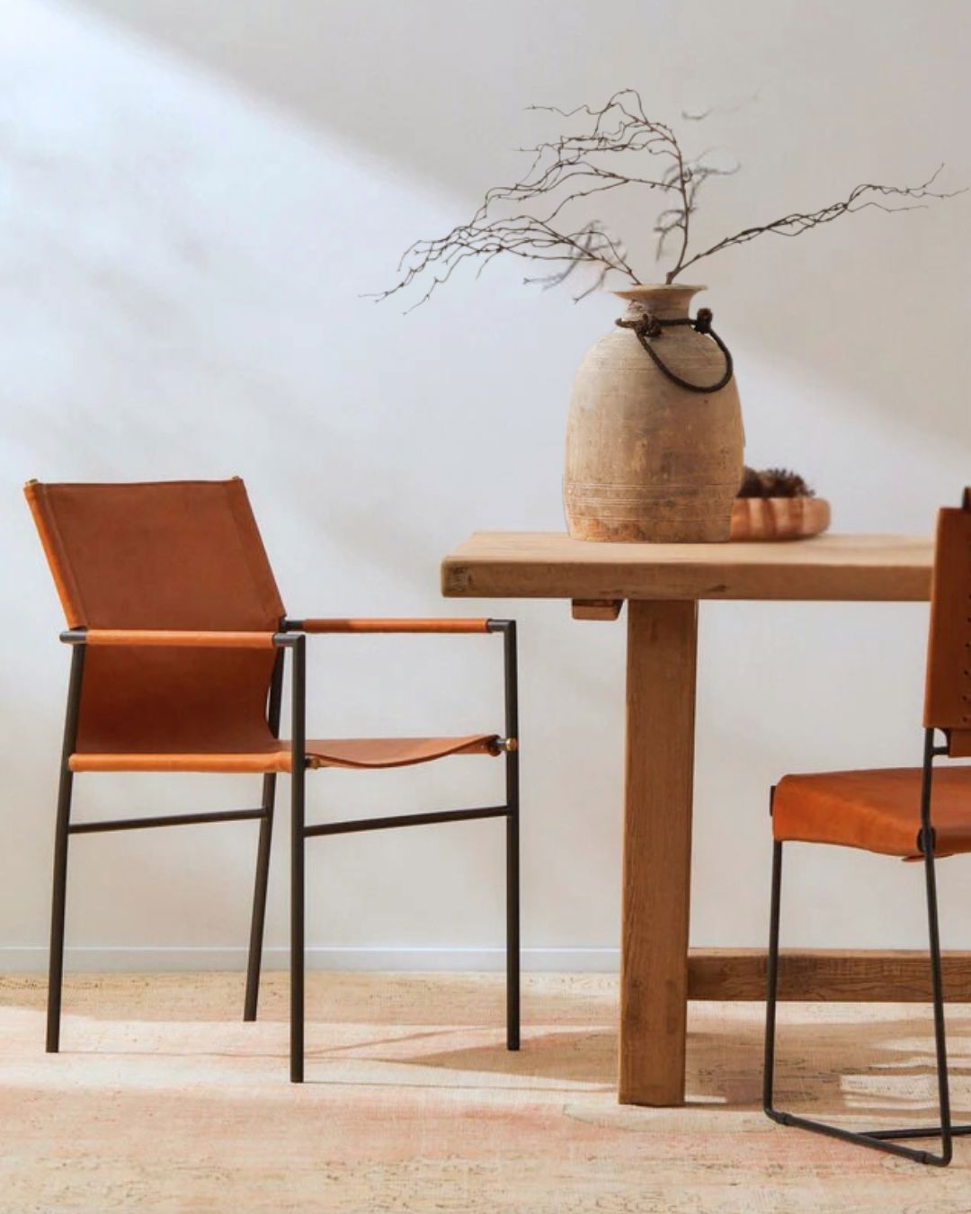 Oliver Tan Leather Dining Chair | Industrial Steel Frame Australia – SUN REPUBLIC