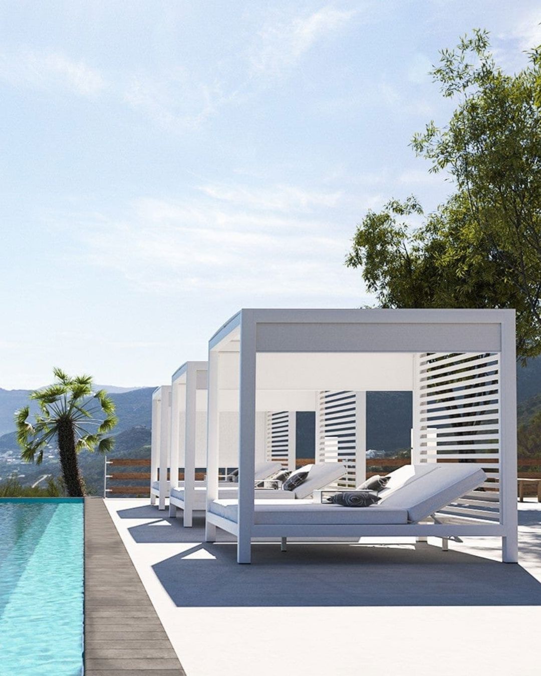 Hamilton Double Daybed Cabana Pearl White – Luxury Outdoor Cabana – SUN ...