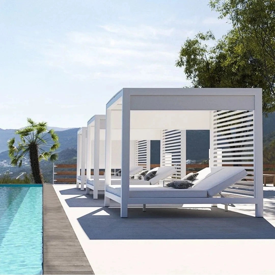 Hamilton Double Daybed Cabana Pearl White – Luxury Outdoor Cabana – SUN ...