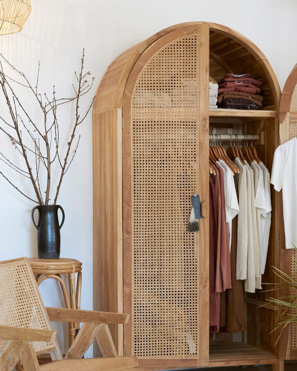 Navah Rattan & Teak Arched Wardrobe – Rustic Storage – SUN REPUBLIC
