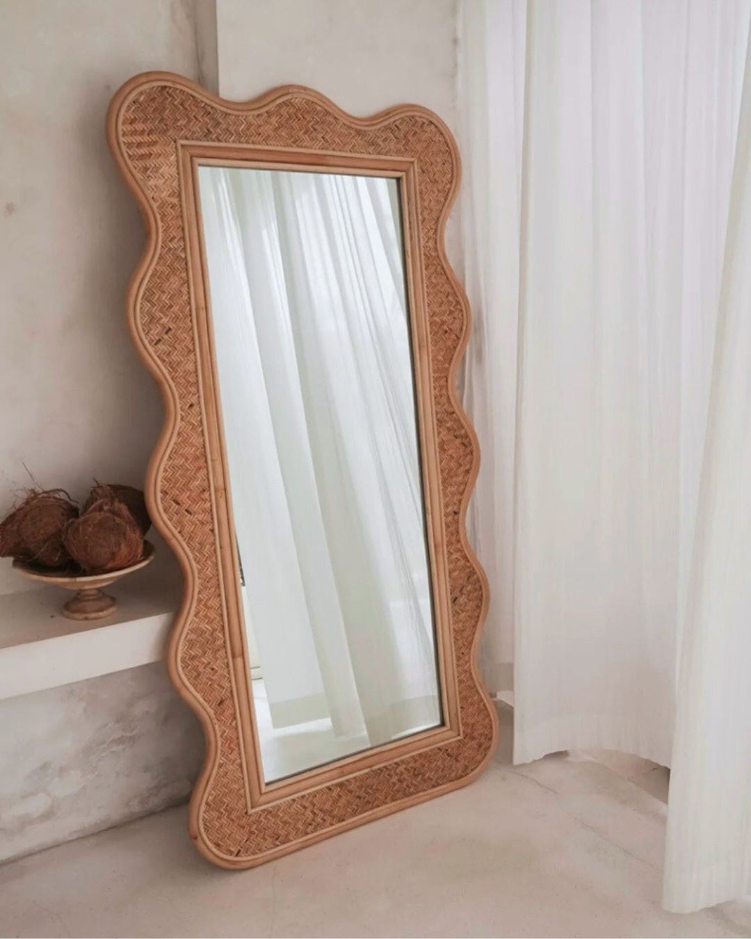 Large Teak & Rattan Floor Mirror - Sustainable, Full-Length Design ...