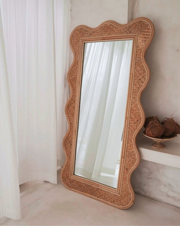 Large Teak & Rattan Floor Mirror - Sustainable, Full-Length Design ...