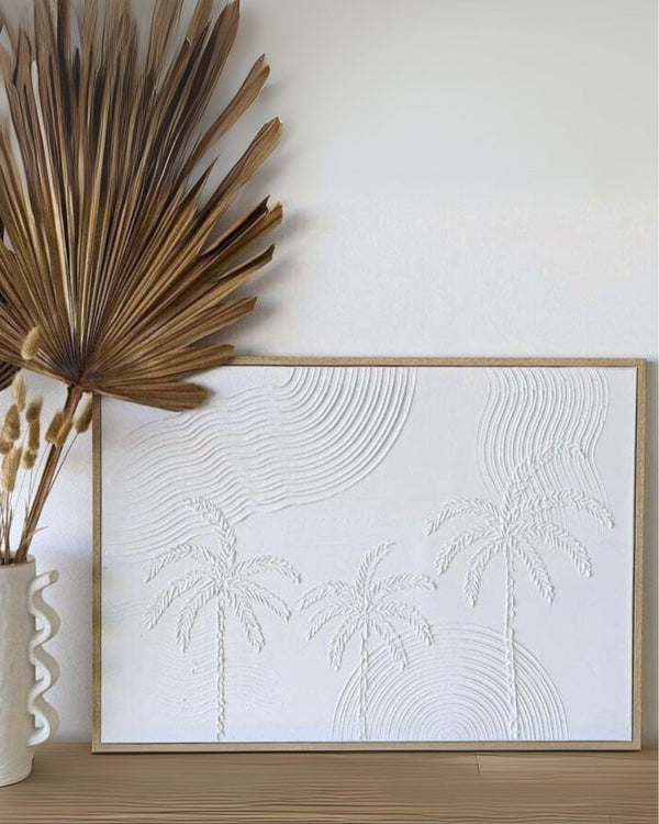 Textured Plaster Art Island Escape Palms - Handcrafted Coastal Wall Art ...