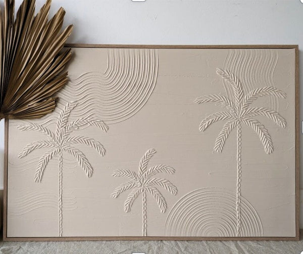 Textured Plaster Art Island Escape Palms - Handcrafted Coastal Wall Art ...