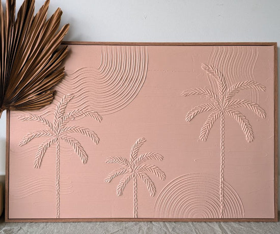 Textured Plaster Art Island Escape Palms - Handcrafted Coastal Wall Art ...