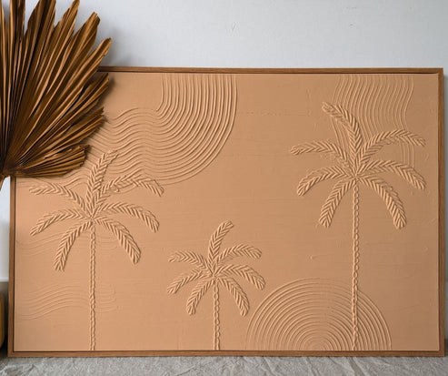 Textured Plaster Art Island Escape Palms - Handcrafted Coastal Wall Art ...