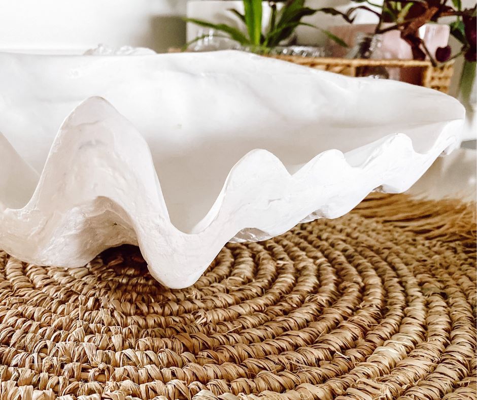 White Coral Clam Shell Coastal Poly Resin Decorative Bowl SUN REPUBLIC