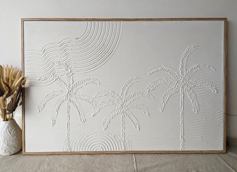Textured Plaster Art Island Escape Palms - Handcrafted Coastal Wall Art ...