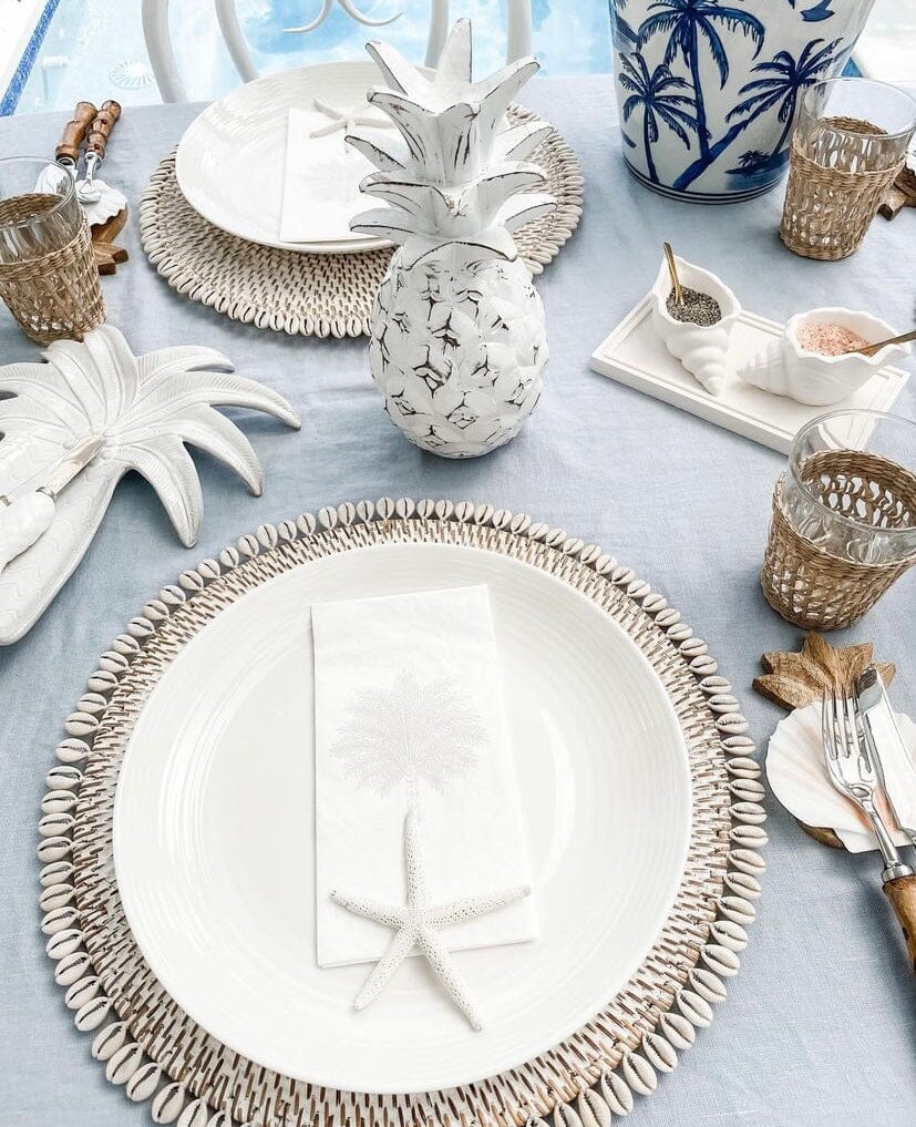 Whitewash Rattan & Cowrie Shell Placemat - Coastal Chic, Handwoven ...